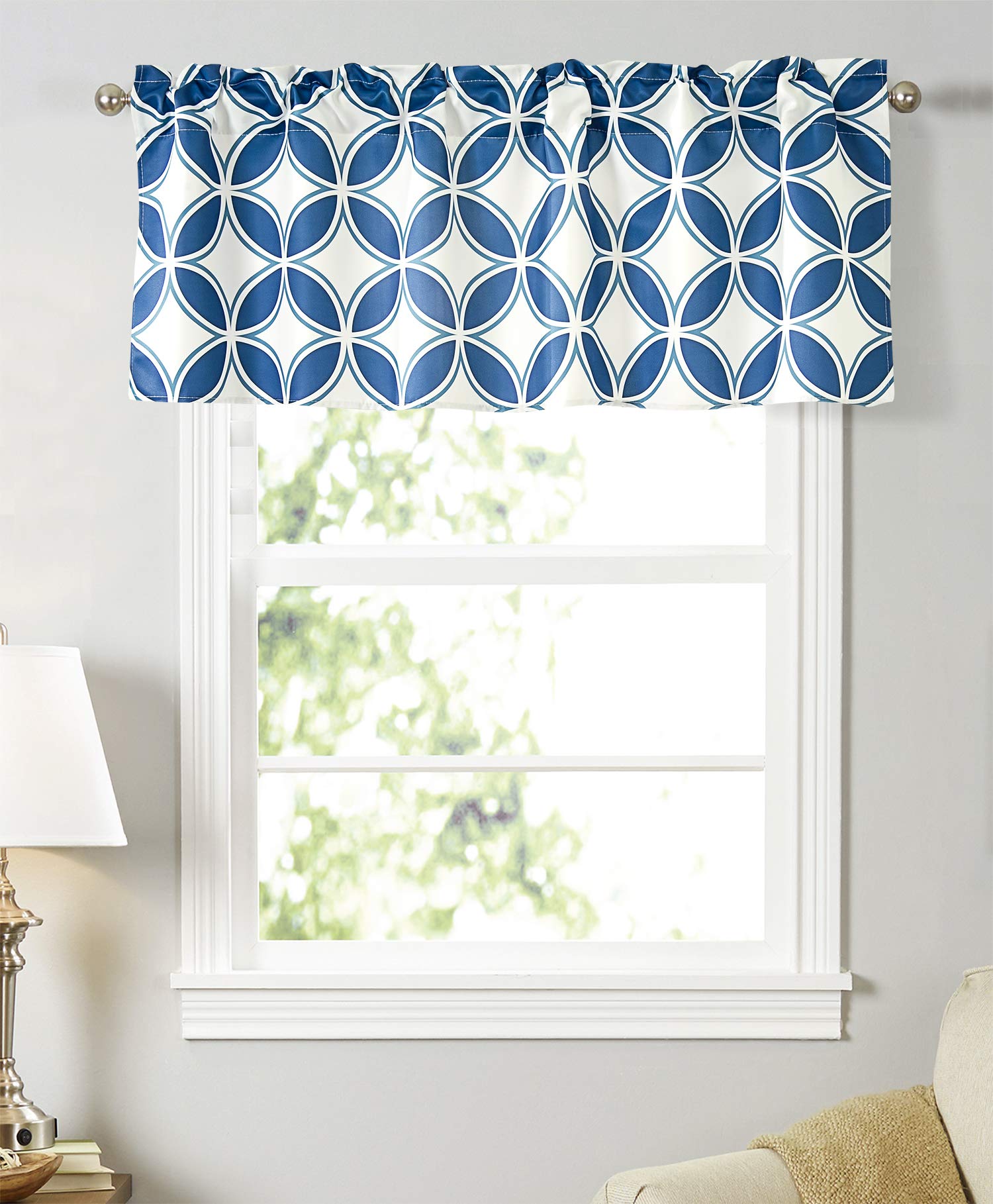 Annlaite Geo Valance for Windows(52 by 18 inches) Elegant Colorful Printed Room Darkening Window Curtain Valance for Kitchen/Bathroom/Living Room/Backdrop 1 Panel Navy