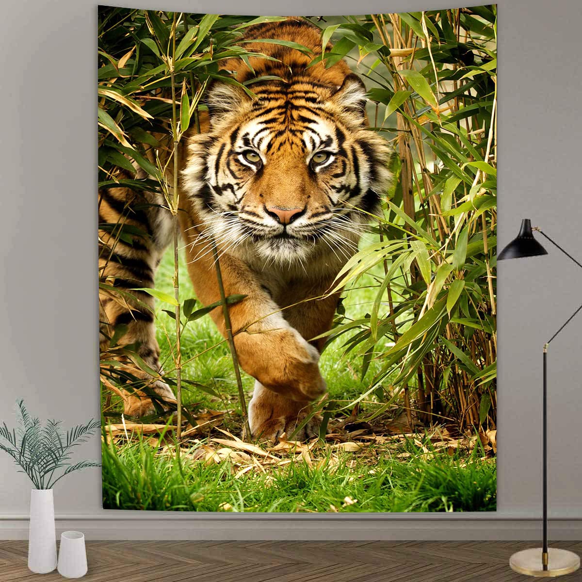 Tiger Bamboo Forest Tapestry Jungle King Animals Wall Hanging Tapestry for Bedroom Living Room Dorm Man Cave Background(40x60 Inch)