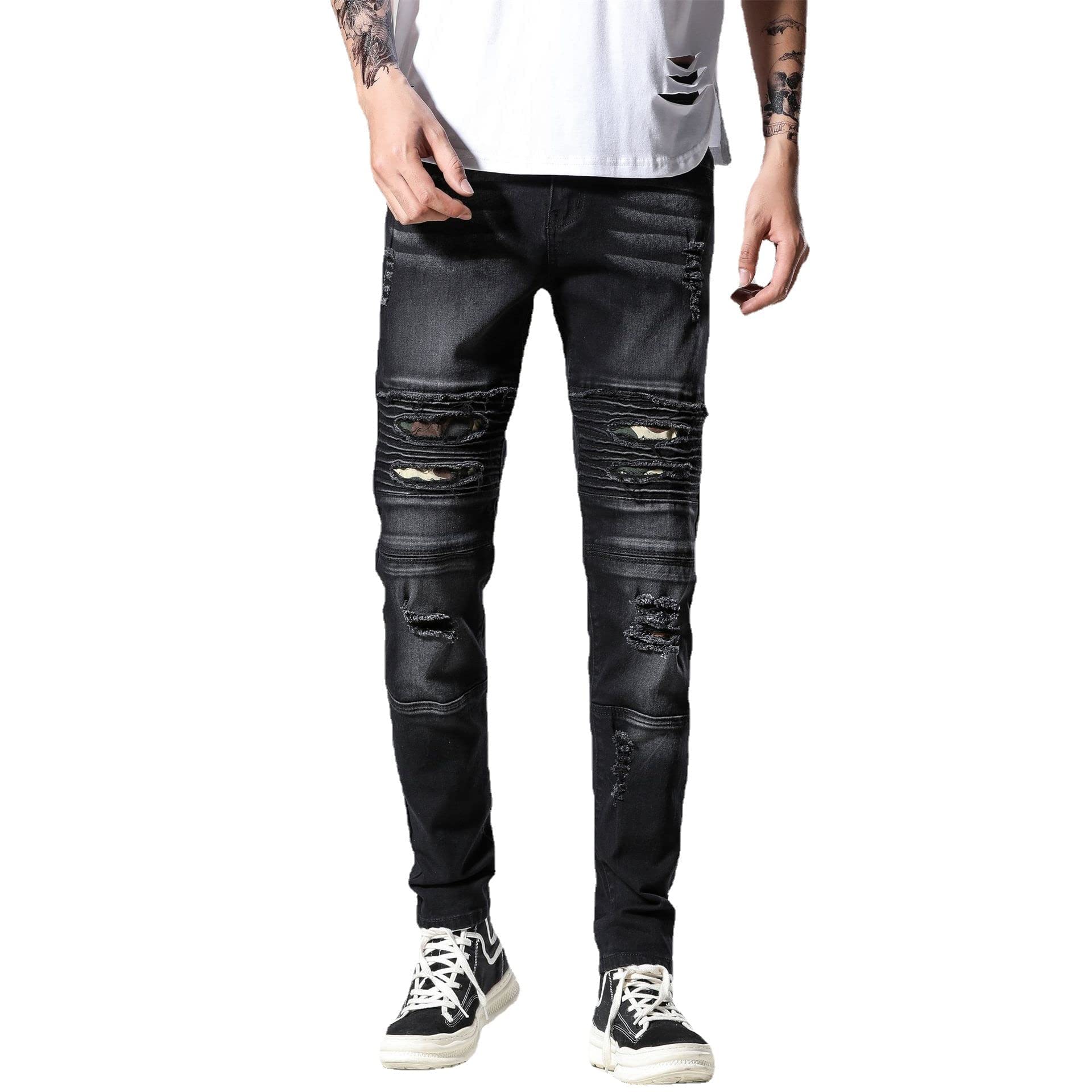 Liuhond Men's Ripped Straight Holes Hip Hop Biker Stretchy Jeans(30, 209 Black)