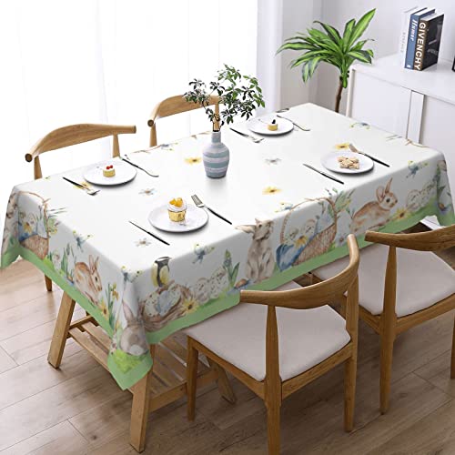HGXJCLY Easter Tablecloth Rectangle 60x84 Spring Easter Table Decor, Spring Flower Table Cloth Cute Bunny Floral Printed Table Cover for Home Dinner Party