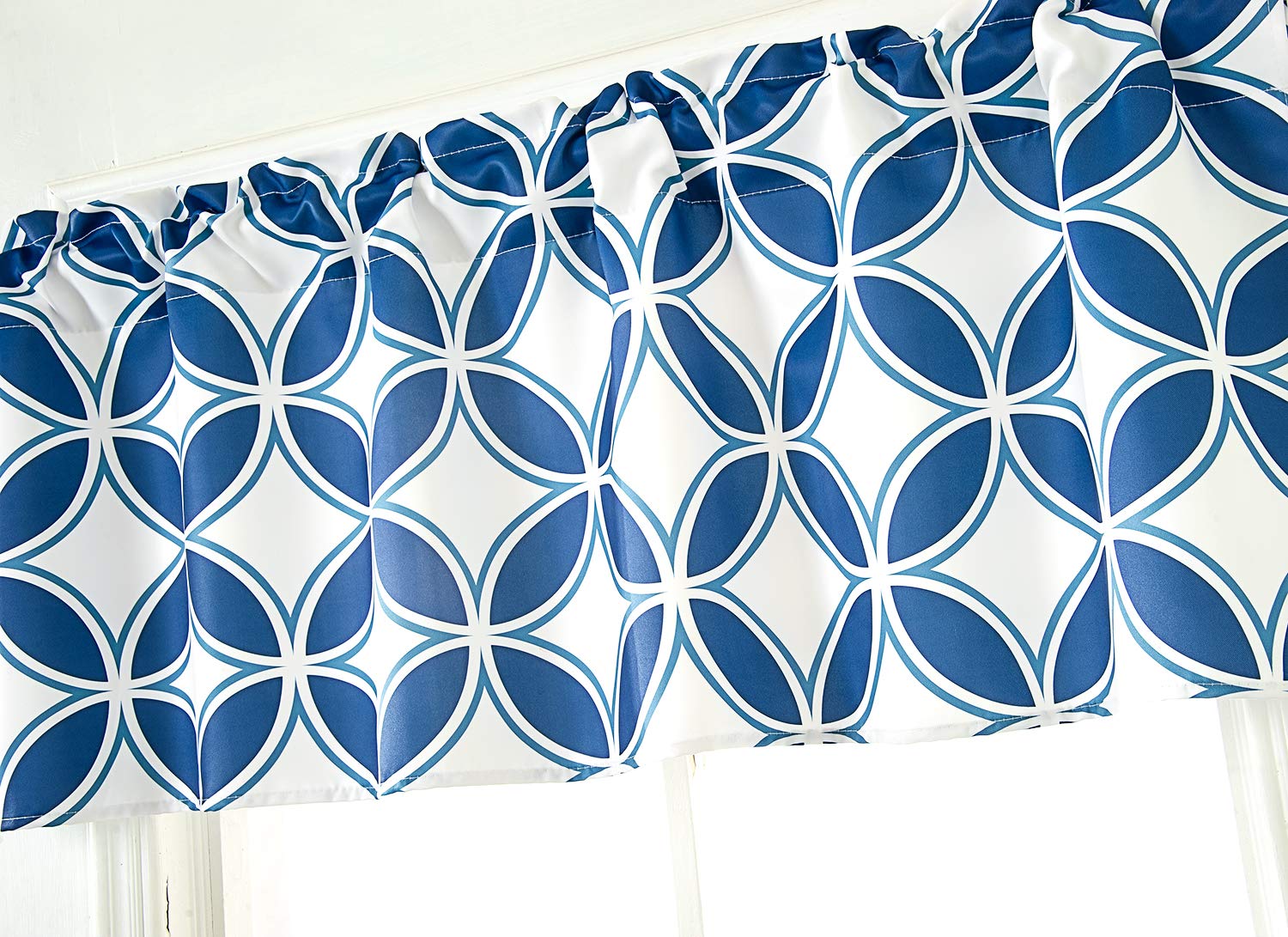 Annlaite Geo Valance for Windows(52 by 18 inches) Elegant Colorful Printed Room Darkening Window Curtain Valance for Kitchen/Bathroom/Living Room/Backdrop 1 Panel Navy