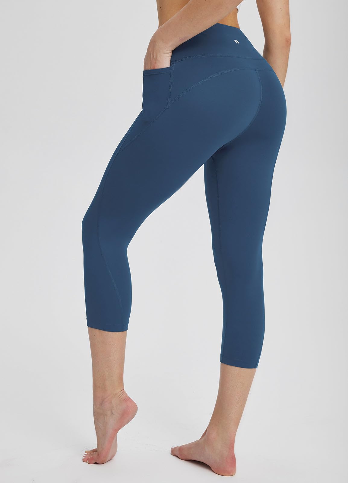 BALEAF Women's Capri Leggings with Pockets Yoga Plus Size High Waisted Workout Running Gym Casual Pants Denim Blue M
