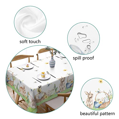 HGXJCLY Easter Tablecloth Rectangle 60x84 Spring Easter Table Decor, Spring Flower Table Cloth Cute Bunny Floral Printed Table Cover for Home Dinner Party