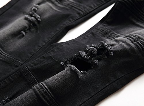 Liuhond Men's Ripped Straight Holes Hip Hop Biker Stretchy Jeans(30, 209 Black)