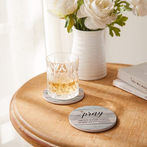 Hoomey Coasters for Drinks with Bible Verses, Set of 6 Absorbent Drinks Coasters with Holder Ceramic Drink Coaster with Cork Backing for Table Protection, Christian Coasters, Christian Gifts
