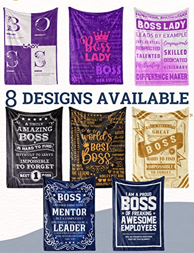 Boss Gifts from Employees, Sherpa Fleece Plush Blankets (50"x 60") Office Gift Idea for Men on Boss Day, Birthday, Christmas, Retirement, Fuzzy Soft Bed Flannel Blankets-Proud Boss (Thick Version)