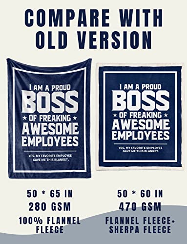 Boss Gifts from Employees, Sherpa Fleece Plush Blankets (50"x 60") Office Gift Idea for Men on Boss Day, Birthday, Christmas, Retirement, Fuzzy Soft Bed Flannel Blankets-Proud Boss (Thick Version)