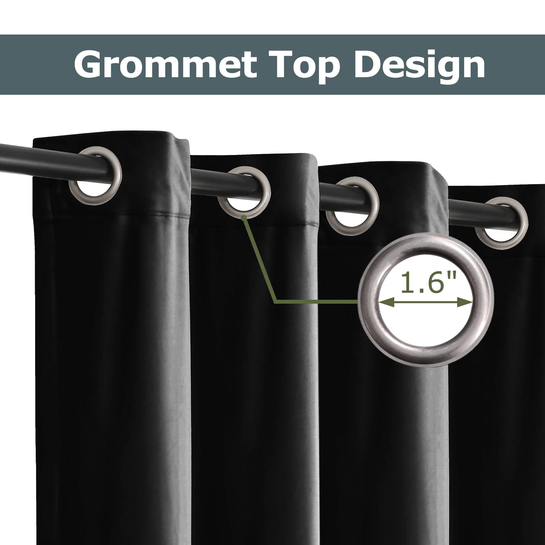 Frelement Grommet Top Curtains Extra Long Soft Velvet Curtains for Tall Windows Thermal Insulated Curtains for Bedroom Backdrop Curtains, 42" W x 78" L, 1 Panel, Black