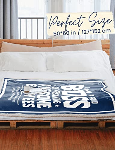Boss Gifts from Employees, Sherpa Fleece Plush Blankets (50"x 60") Office Gift Idea for Men on Boss Day, Birthday, Christmas, Retirement, Fuzzy Soft Bed Flannel Blankets-Proud Boss (Thick Version)