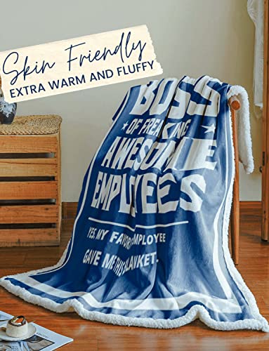 Boss Gifts from Employees, Sherpa Fleece Plush Blankets (50"x 60") Office Gift Idea for Men on Boss Day, Birthday, Christmas, Retirement, Fuzzy Soft Bed Flannel Blankets-Proud Boss (Thick Version)