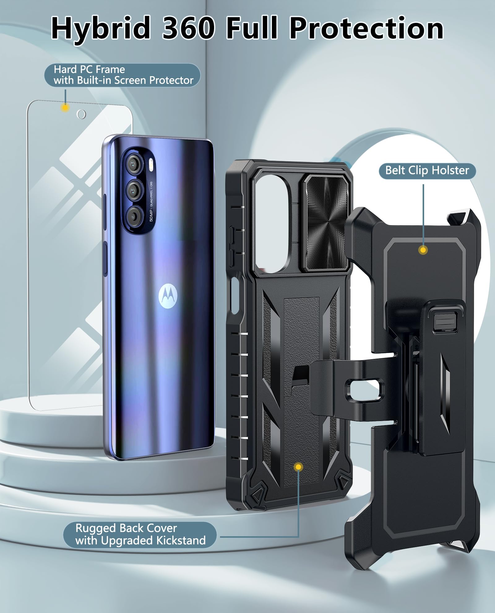 for Motorola Moto G-Stylus 5G-2022 Case: Military Grade Drop Proof Protection Rugged Protective Cell Phone Cover with Belt Clip Holster Kickstand & Slide |Shockproof TPU Matte(Belt-Clip Black)