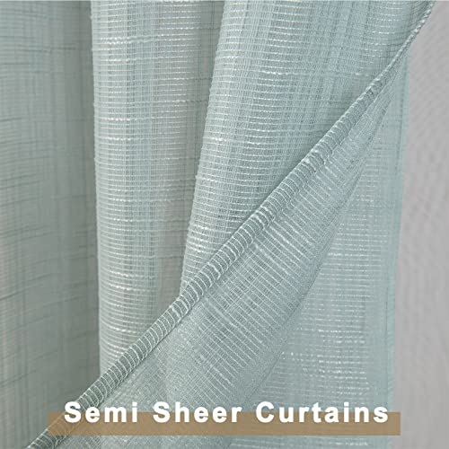 Tony's collection Mint Green Sheer Curtains, Faux Linen Look Semi Voile Backdrop for Dining Room/Kitchen/Small Window(52x63 Inch, Mint, 2 Panels)