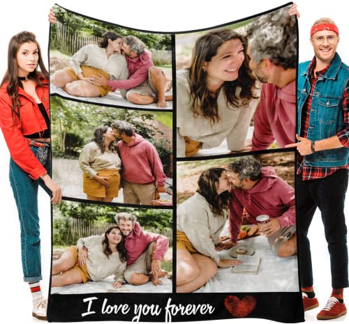 Zookao Custom Blankets with Photos and Text, Made in USA Personalized Blanket with Picture Memorial Throw Blanket for Couples, Personalized Gifts for Anniversary Valentine's Day(30"x40")