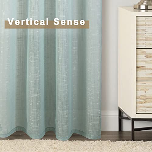 Tony's collection Mint Green Sheer Curtains, Faux Linen Look Semi Voile Backdrop for Dining Room/Kitchen/Small Window(52x63 Inch, Mint, 2 Panels)