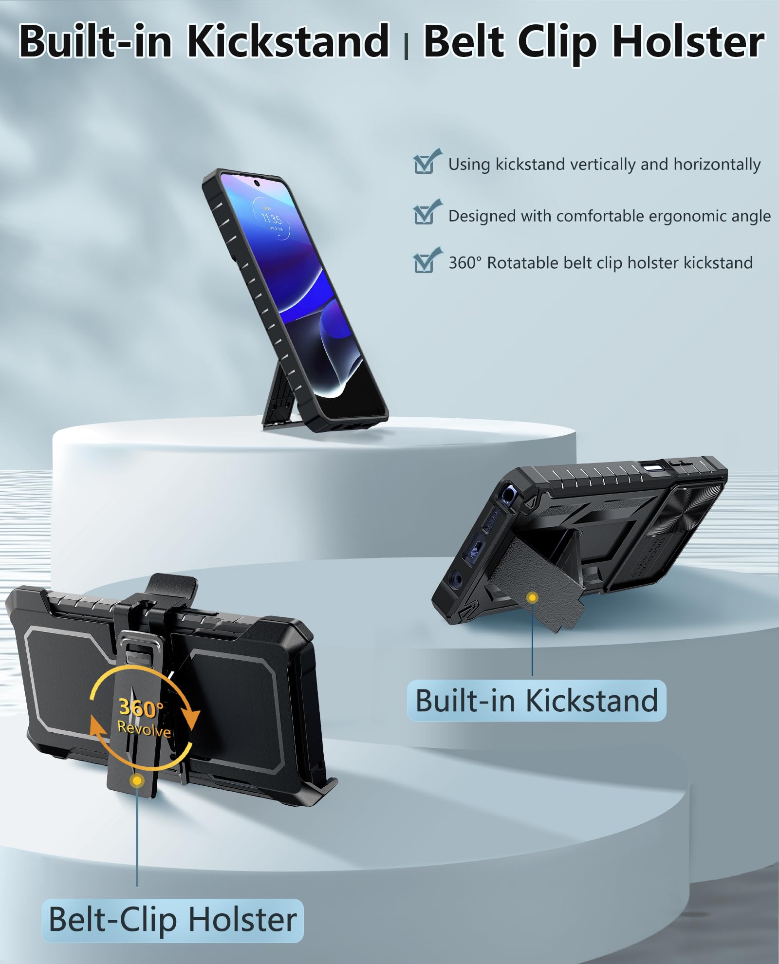 for Motorola Moto G-Stylus 5G-2022 Case: Military Grade Drop Proof Protection Rugged Protective Cell Phone Cover with Belt Clip Holster Kickstand & Slide |Shockproof TPU Matte(Belt-Clip Black)