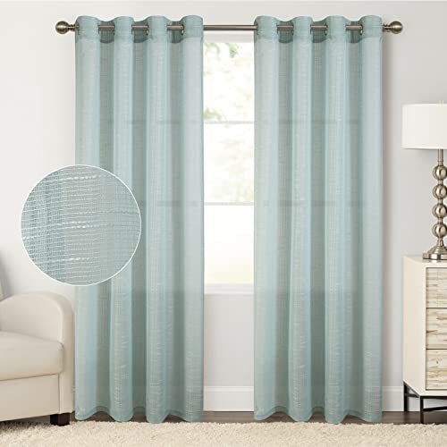 Tony's collection Mint Green Sheer Curtains, Faux Linen Look Semi Voile Backdrop for Dining Room/Kitchen/Small Window(52x63 Inch, Mint, 2 Panels)