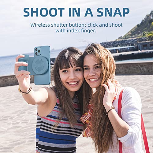 Magnetic Camera Handle Bluetooth Bracket,Smart Bluetooth Mobile Phone Anti-Shake Selfie Device, Magnetic Grip Photo Stand, Bluetooth Selfie Stick Grip Mount, for All Phone (Blue)