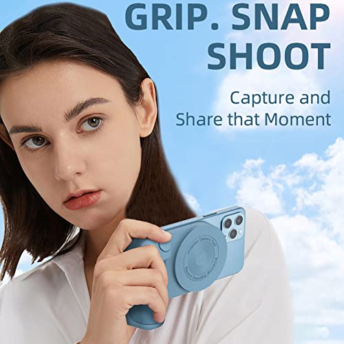 Magnetic Camera Handle Bluetooth Bracket,Smart Bluetooth Mobile Phone Anti-Shake Selfie Device, Magnetic Grip Photo Stand, Bluetooth Selfie Stick Grip Mount, for All Phone (Blue)