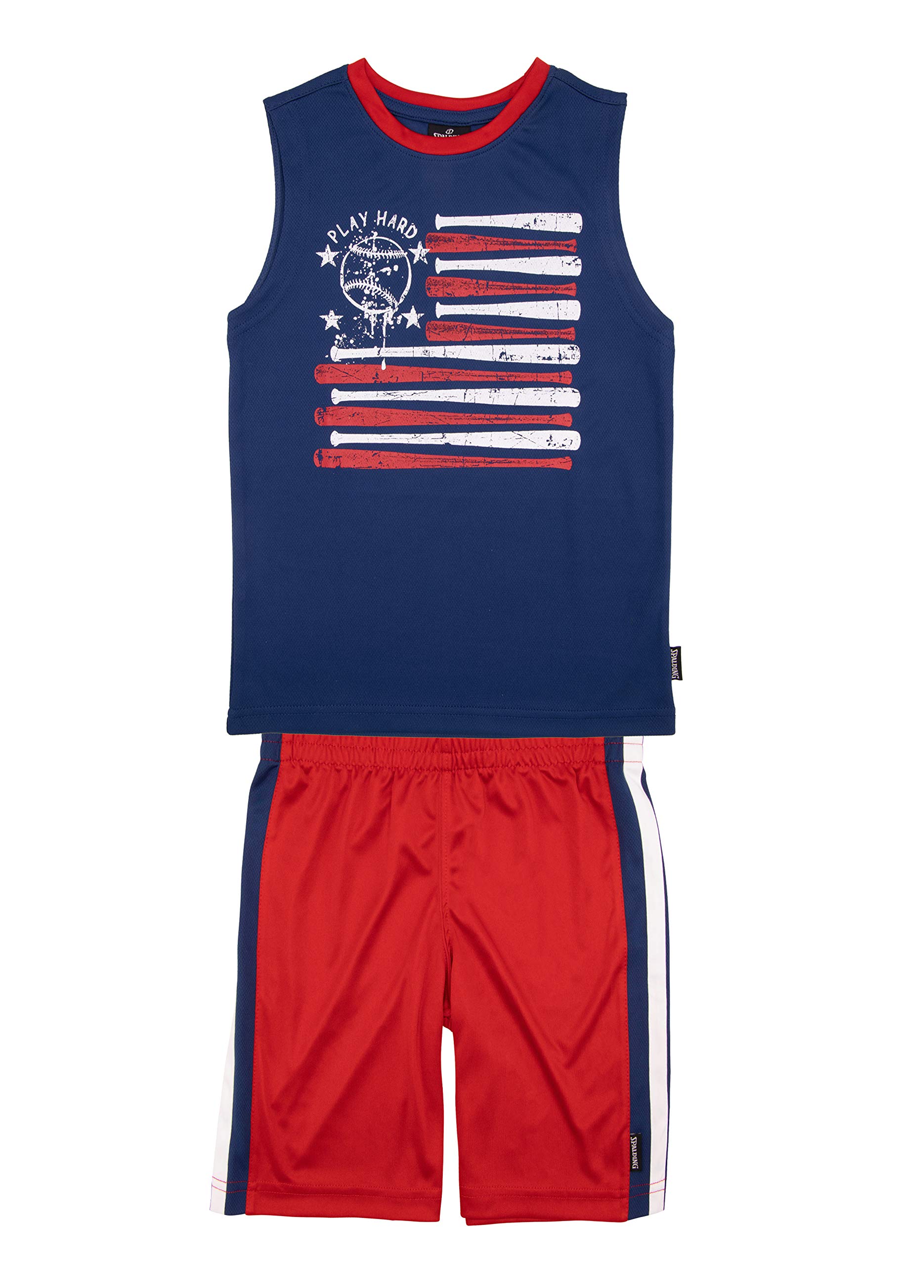 Spalding Boys Americana Athletic Active Mesh Muscle Tank Top and Shorts Set, Navy Blue, 4