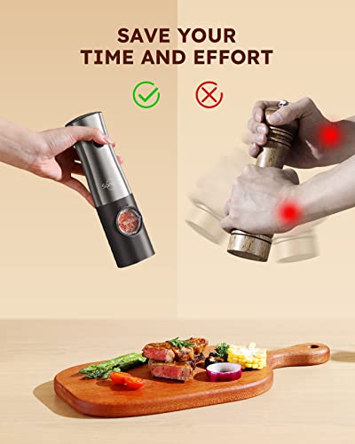 Sangcon Electric Salt and Pepper Grinder Set - Automatic Pepper Mills with LED Light - Battery Operated Salt and Pepper Shakers with Stand & Sangcon 5 in 1 Blender and Food Processor Combo for Kitche