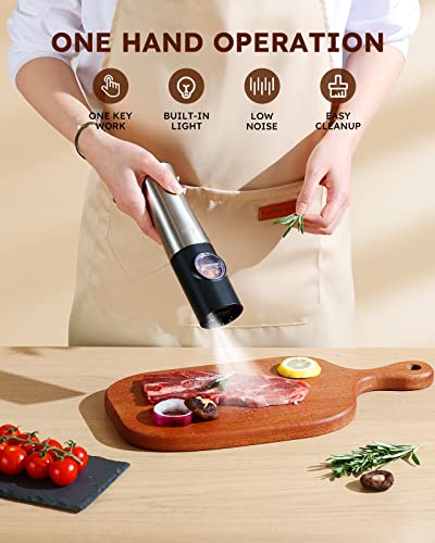 Sangcon Electric Salt and Pepper Grinder Set - Automatic Pepper Mills with LED Light - Battery Operated Salt and Pepper Shakers with Stand & Sangcon 5 in 1 Blender and Food Processor Combo for Kitche