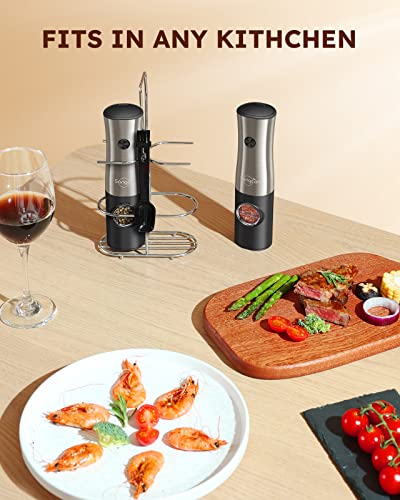 Sangcon Electric Salt and Pepper Grinder Set - Automatic Pepper Mills with LED Light - Battery Operated Salt and Pepper Shakers with Stand & Sangcon 5 in 1 Blender and Food Processor Combo for Kitche