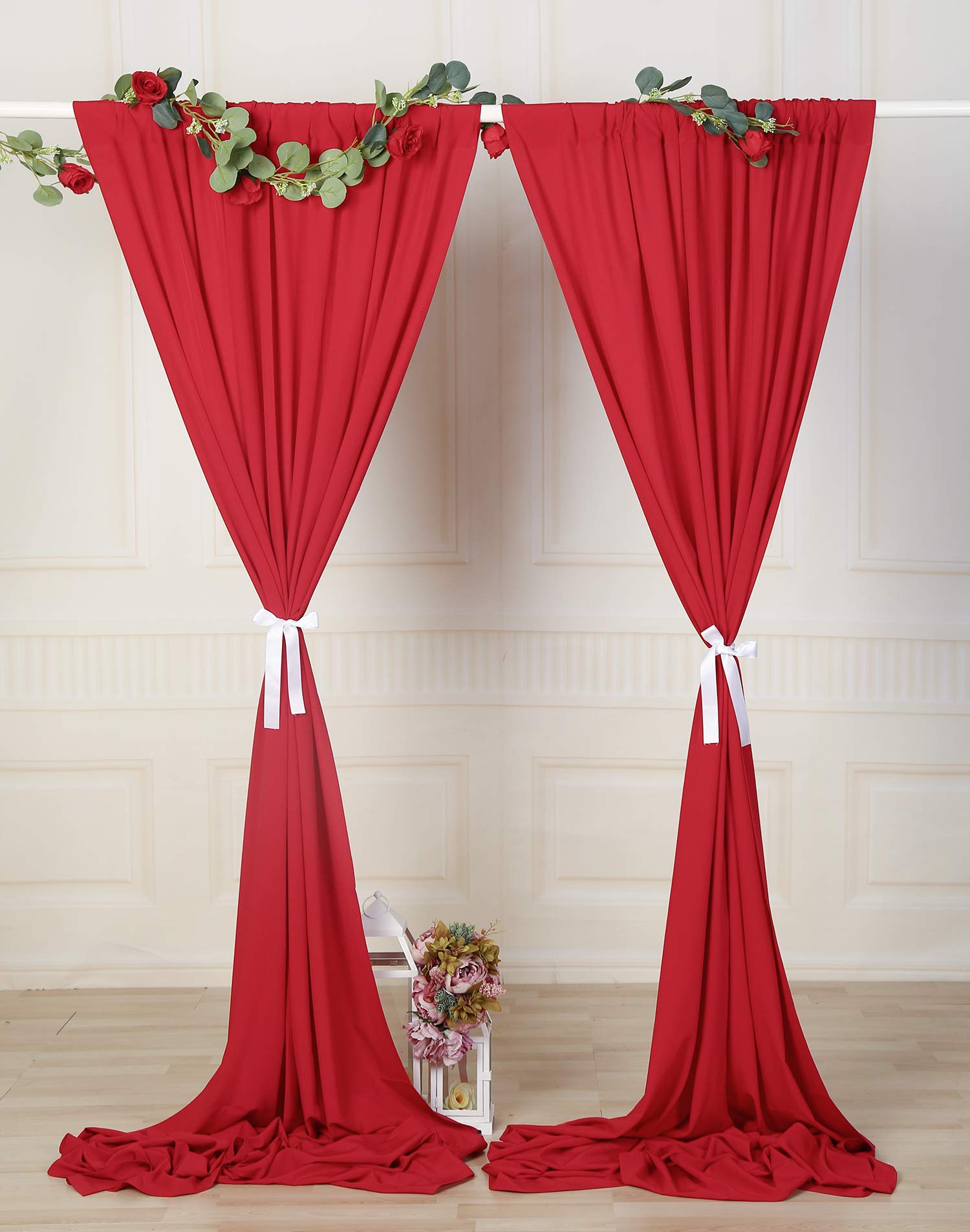 SHERWAY 9.5 Feet x 10 Feet Red Photography Backdrop Drapes, Smooth Polyester Window Curtain for Wedding Ceremony Party Decoration (10% Transparency)