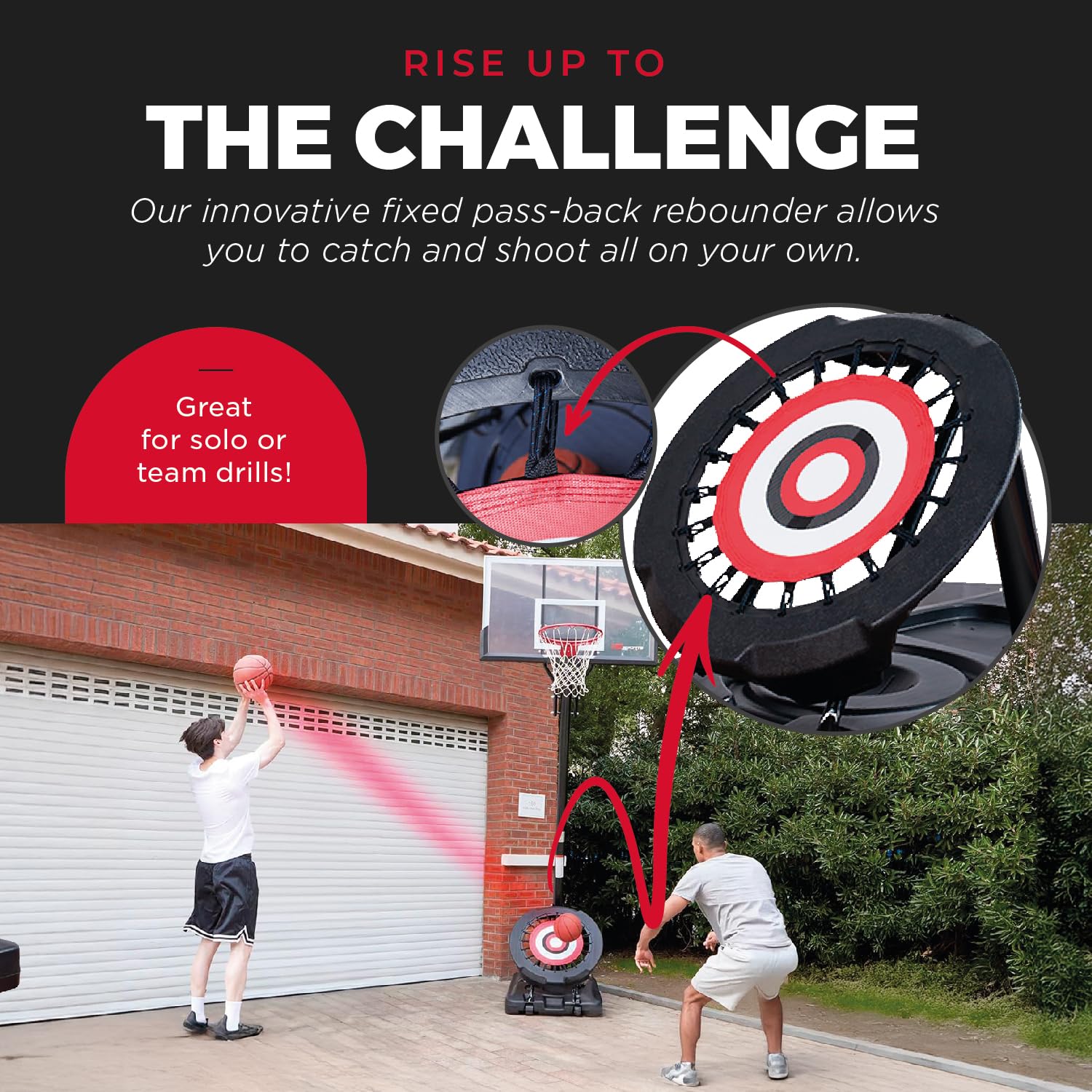 IE Sports Portable Basketball Hoop, 7.5-10 Ft Adjustable Height, 44" Backboard & Rebounder