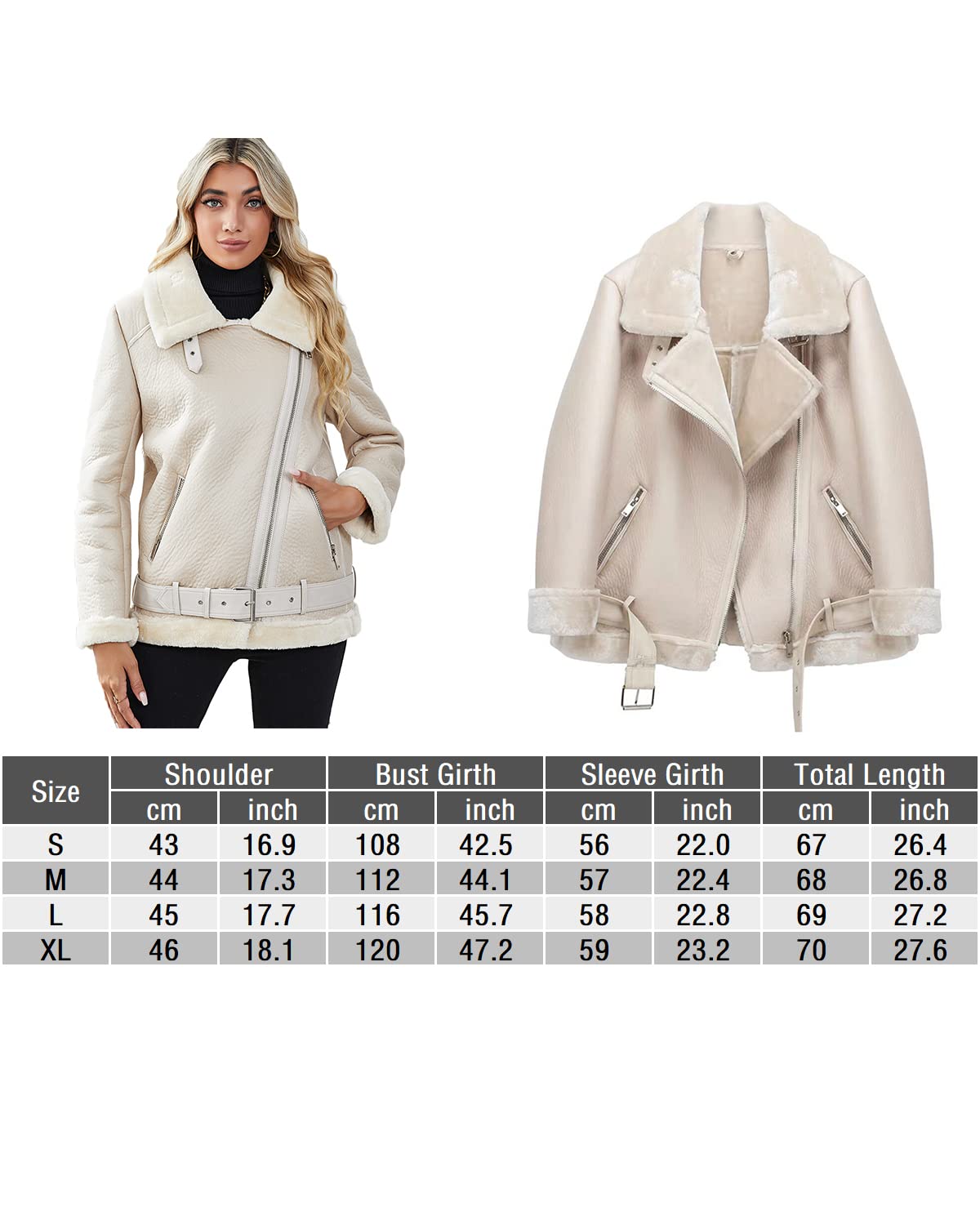 LY VAREY LIN Women's Faux Shearing Moto Jacket Thick Lined Parka Winter Shearling Coat Leather Jacket