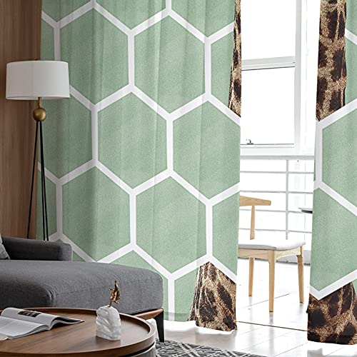 Sheer Curtains 84 Inches Long 2 Panels, High Cold Giraffe Semi Sheer Voile Bedroom Curtains & Drapes, Rod Pocket Window Treatments, Boho Curtains for Living Room Kitchen Backdrop Home Decor, W52xL84