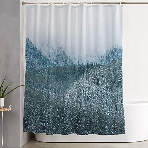 Staroden Shower Curtain with Hooks Backdrop Tree Beautiful Cold Foggy Winter Mountains Fog Morning Clouds Nature Parks View Outdoor Waterproof Decorative Bathroom Cloth Fabric Set 60" x 72"
