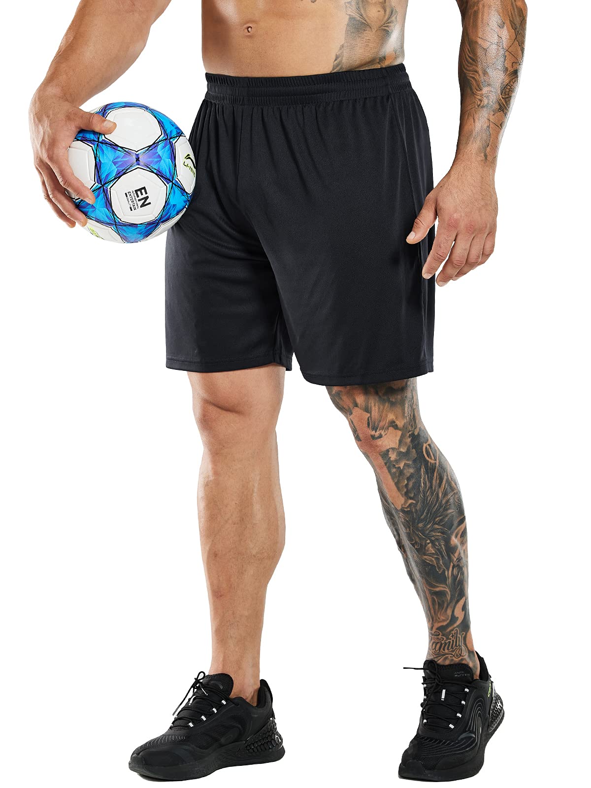 MIER Men's Quick-Dry Athletic/Soccer/Basketball Shorts Without Pockets No Liner Running Workout Training Active Shorts, Black, XL