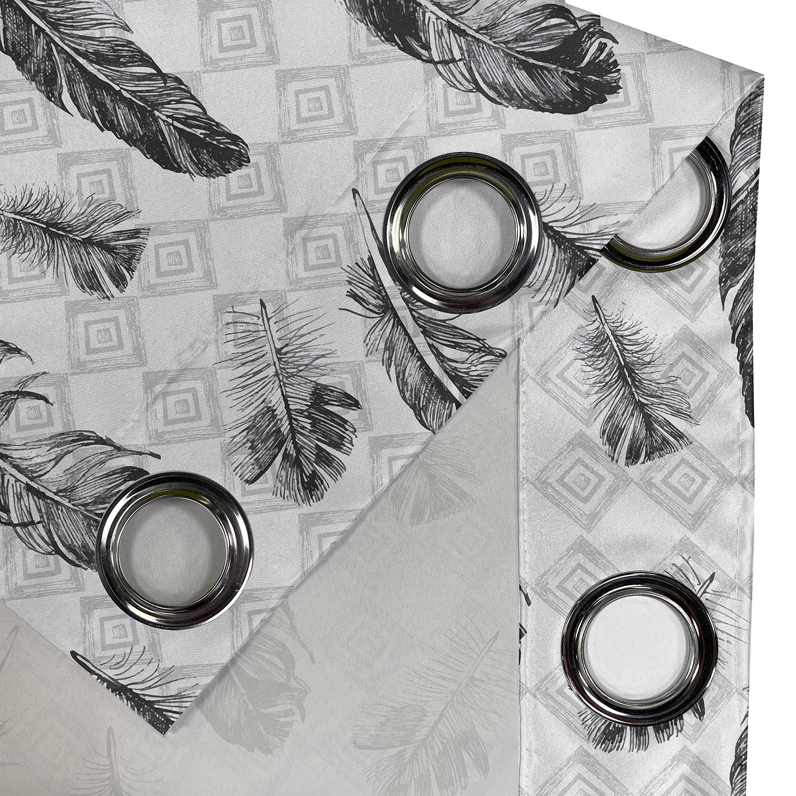 Ambesonne Feather Grommet Curtain, Faded Geometric Backdrop Nested Squares Mosaic Pattern Fluffy Wings Fly, Decorative 2-Panel Window Drapes for Bedroom Living Room, 50" x 84", Black White Pale Grey