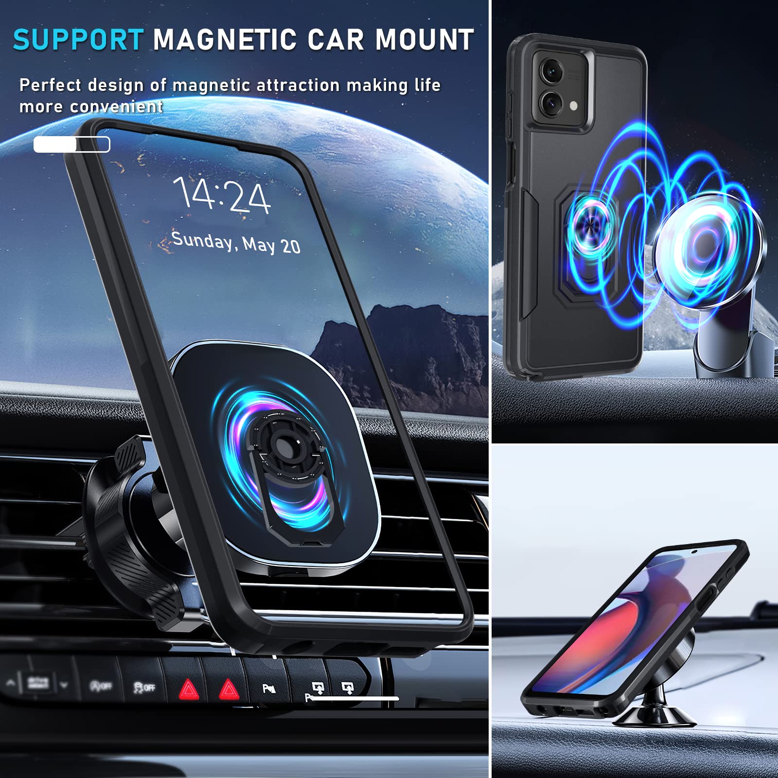 Janmitta Compatible with Moto G Stylus 5G 2023 Case with Screen Protector,Heavy Duty Shockproof Full Body Phone Cover Built in Metal Ring Holder Kickstand,Black Matte