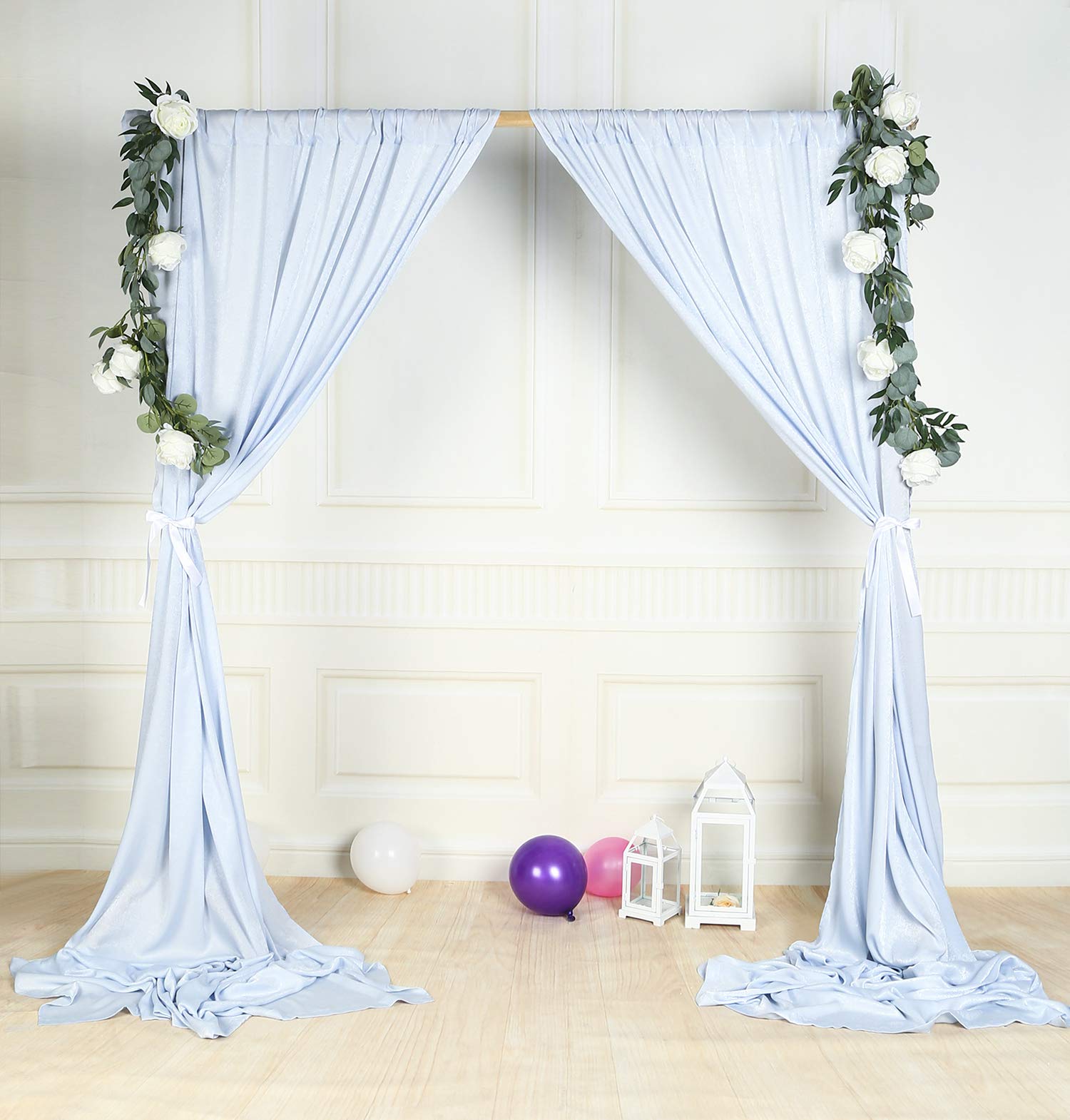 SHERWAY 9.6 Feet x 10 Feet Light Blue Silky Soft Curtain Wedding Backdrop Drapes, Slightly Shiny Satiny Window Curtains for Party Ceremony Decoration