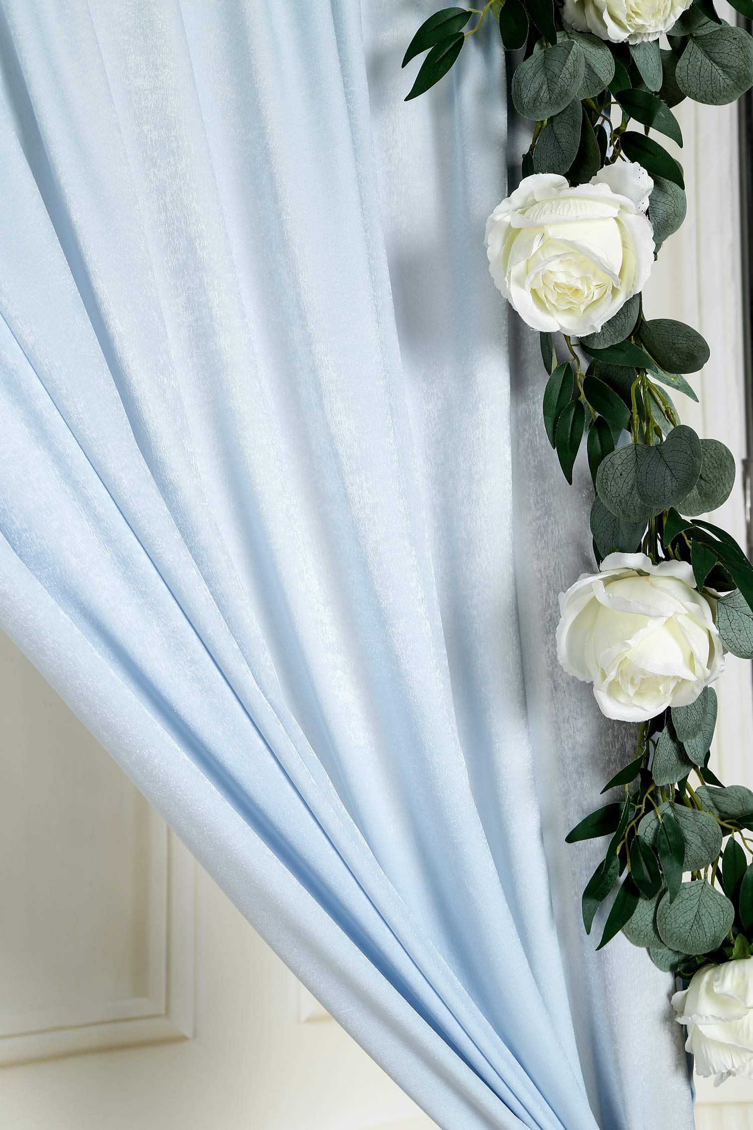 SHERWAY 9.6 Feet x 10 Feet Light Blue Silky Soft Curtain Wedding Backdrop Drapes, Slightly Shiny Satiny Window Curtains for Party Ceremony Decoration