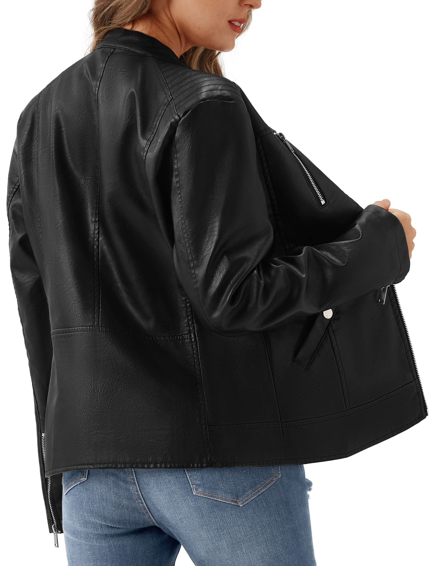 URBEST Women's Faux Leather Jacket Black Motorcycle Moto Biker Short Coat