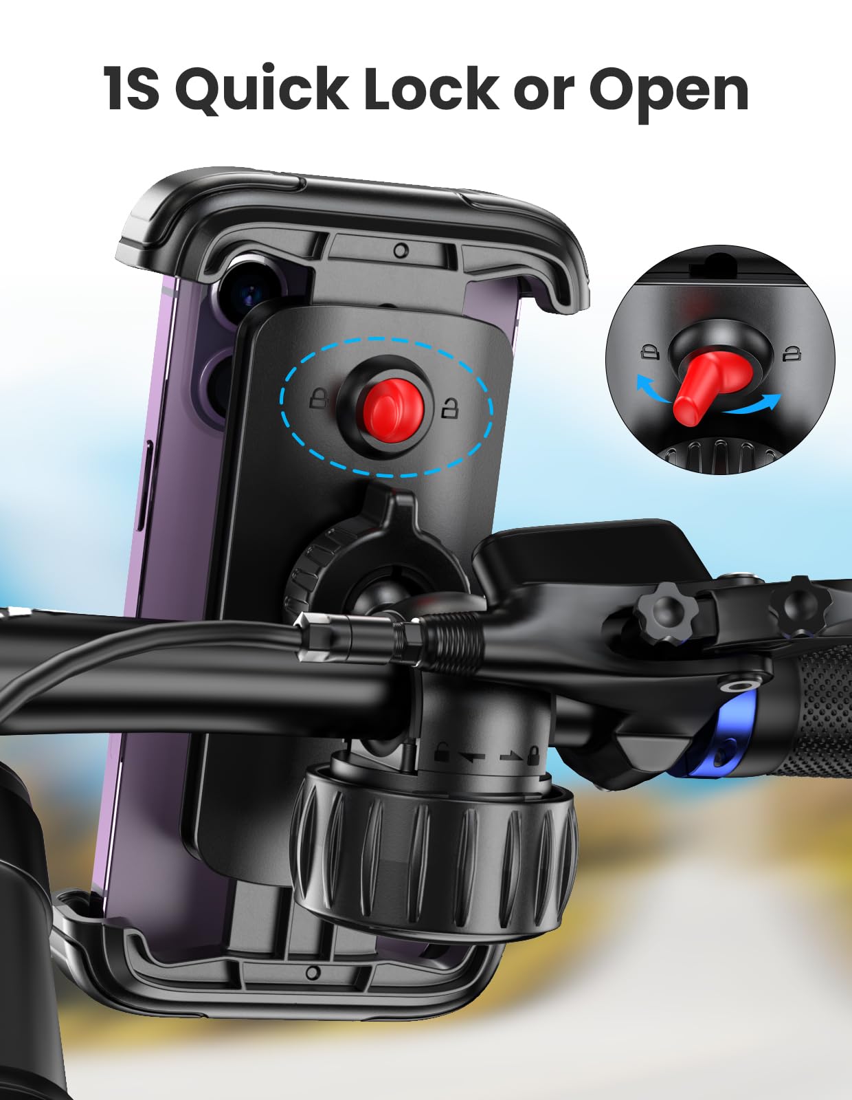 odbowuge Motorcycle Phone Mount Holder - [Triple Shock Protector] Upgrade Bike Phone Mount, Motorcycle Cell Phone Holder Fit iPhone More 4.7-7" Phone