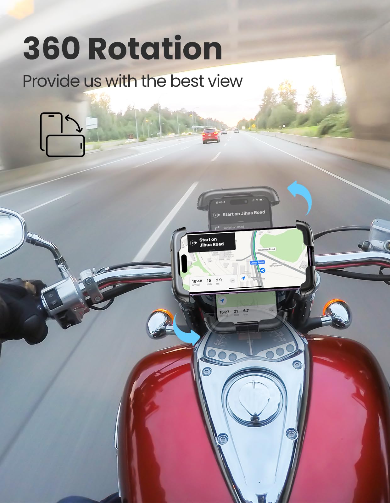 odbowuge Motorcycle Phone Mount Holder - [Triple Shock Protector] Upgrade Bike Phone Mount, Motorcycle Cell Phone Holder Fit iPhone More 4.7-7" Phone