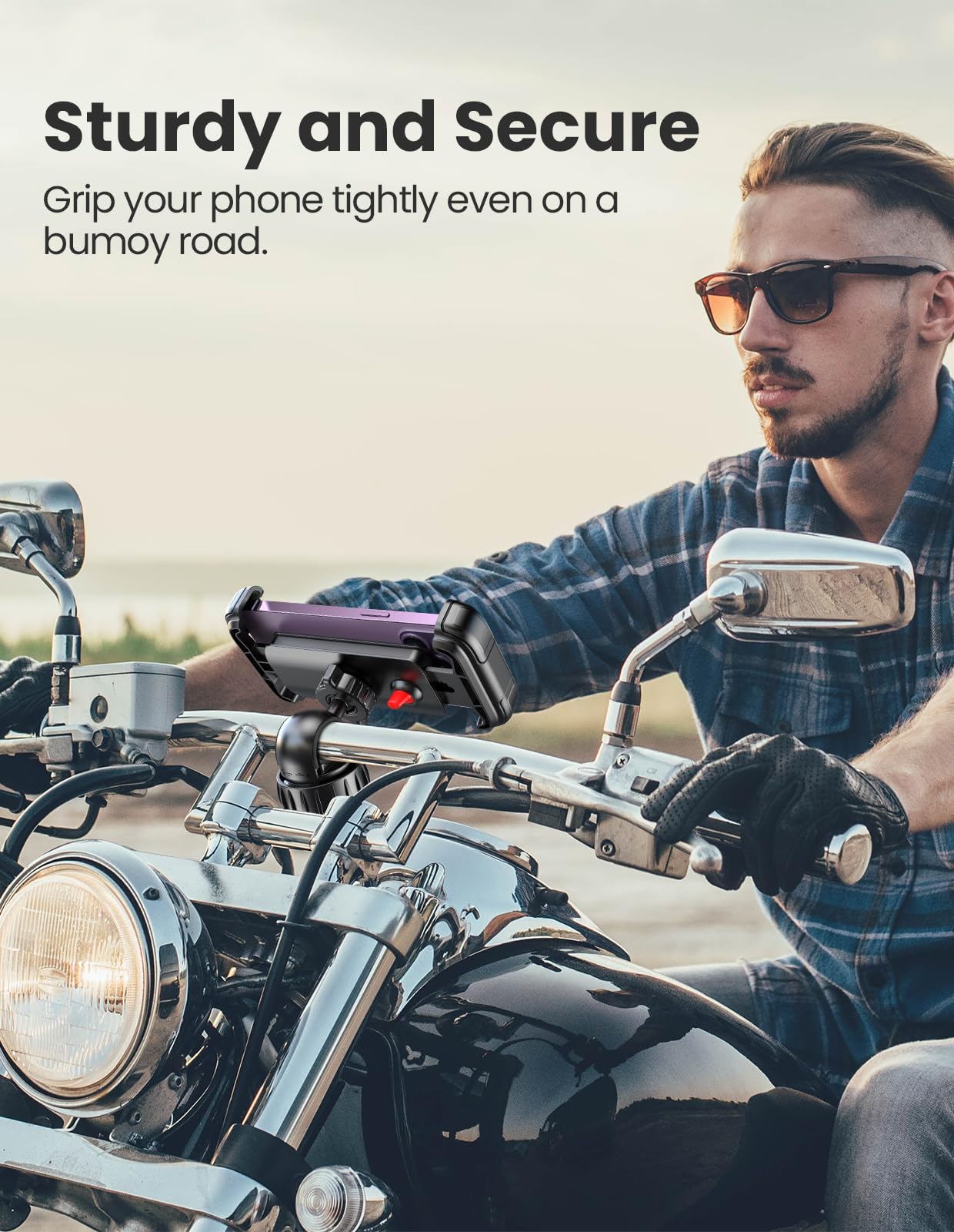 odbowuge Motorcycle Phone Mount Holder - [Triple Shock Protector] Upgrade Bike Phone Mount, Motorcycle Cell Phone Holder Fit iPhone More 4.7-7" Phone