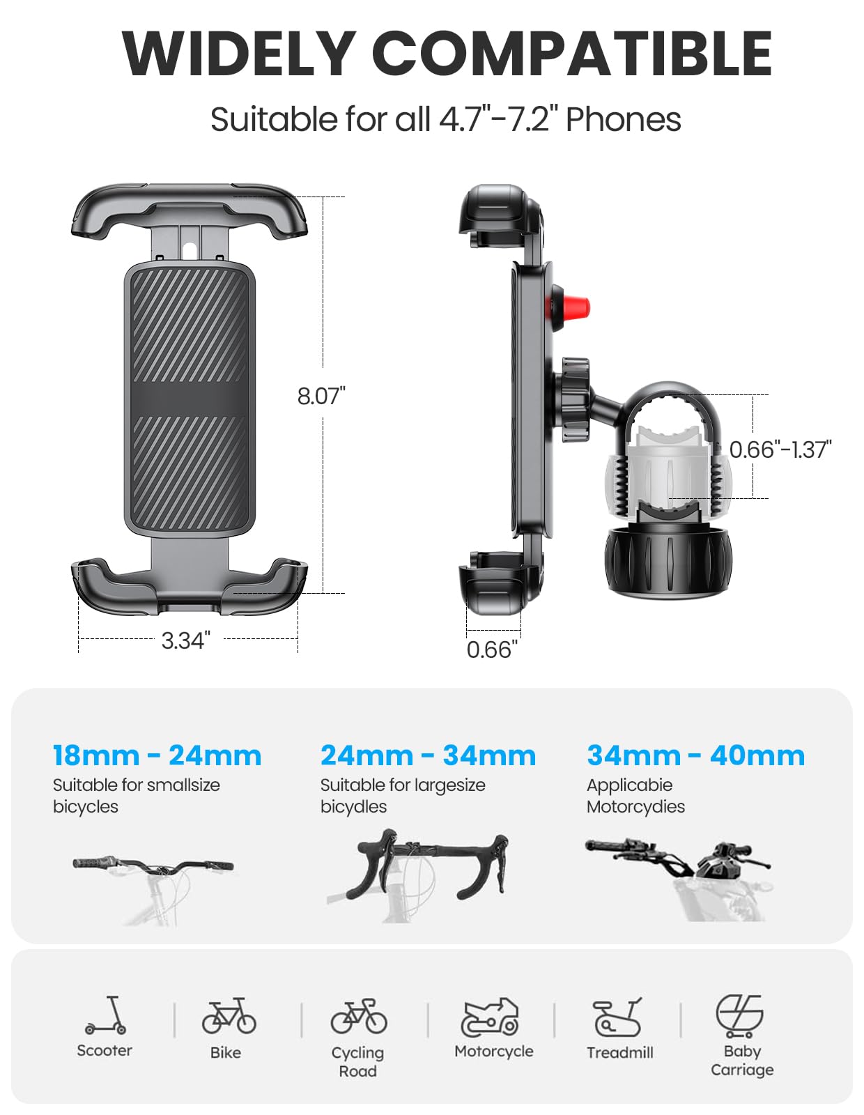 odbowuge Motorcycle Phone Mount Holder - [Triple Shock Protector] Upgrade Bike Phone Mount, Motorcycle Cell Phone Holder Fit iPhone More 4.7-7" Phone