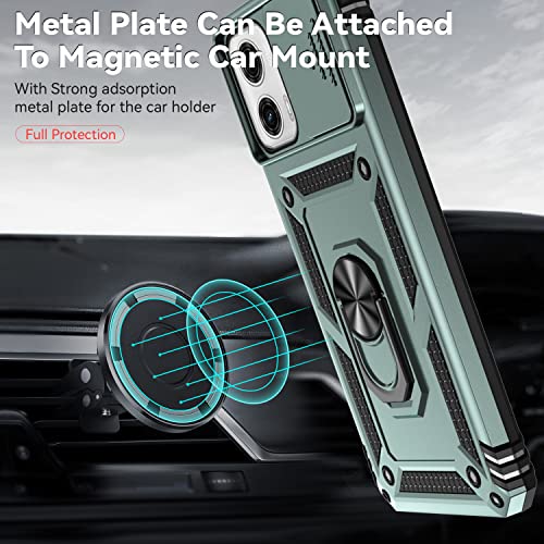 Compatible with Motorola Moto G Power 5G 2023 Case,[2 Pack] Screen Protector,Heavy Duty Phone Cover with Magnetic Kickstand,Slide Camera Cover Protection,for Moto G Power 2023 Phone Case Green