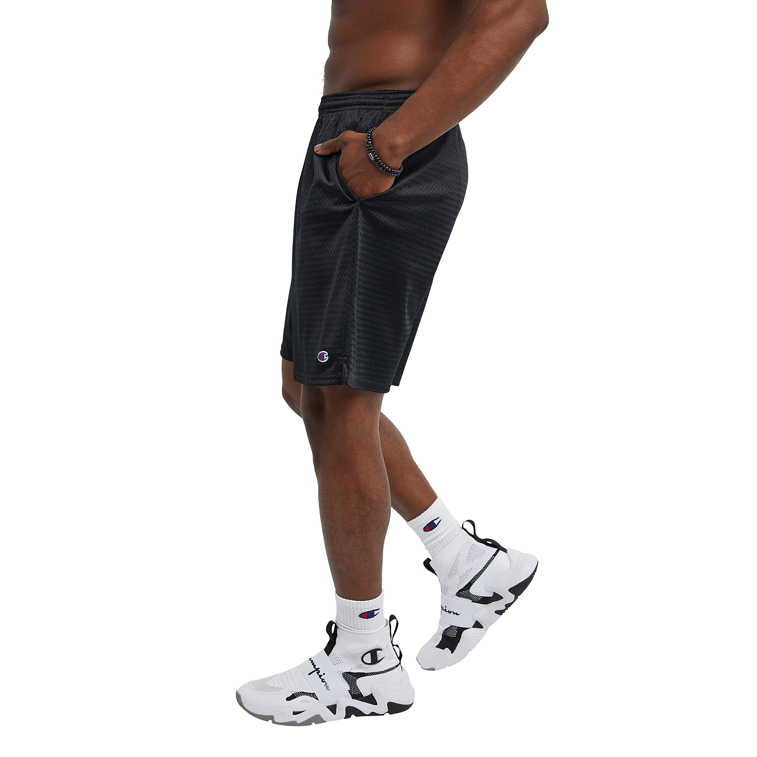 Champion Mens Shorts, Mesh Gym Lightweight Athletic (Reg. Big & Tall) Running-shorts, Black C Patch Logo, Large US