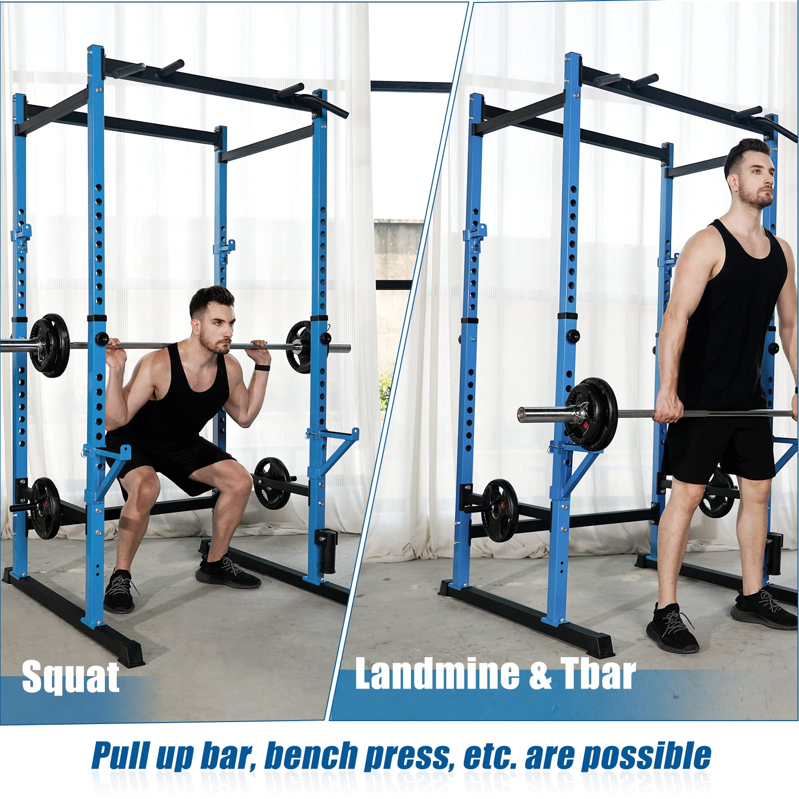 Bongkim Power Rack, Rack Cage for Weight Training, Adjustable Squat Stand Rack for Home Gym Equipment, Lifting Cage with 660lb Capacity (Blue)