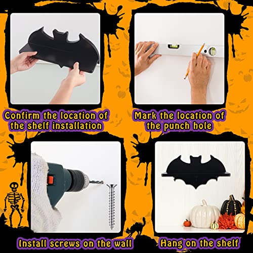 Wood Gothic Home Decor 2 Sets Wood Bat Shelf with 28 Pieces Plastic Bat Wall Stickers Wooden Bat Floating Shelves with Screws Wood Halloween Christmas Display Shelves Wall Decor Halloween Wall Decals