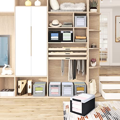 Homsorout Storage Bins with Lids, Clear Window Closet Storage Baskets, Foldable Storage Cubes Organizers with Handles, Closet Organizers and Storage Bins for Clothes, Toys, 6 Packs, Grey, Blended