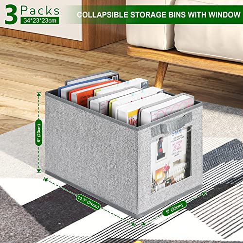 Homsorout Storage Bins with Lids, Clear Window Closet Storage Baskets, Foldable Storage Cubes Organizers with Handles, Closet Organizers and Storage Bins for Clothes, Toys, 6 Packs, Grey, Blended