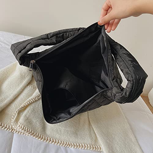 Women Puffer Bag Quilted Down Cotton Padding Shoulder Bag Large Puffy Tote Bag Autumn Winter Lightweight Crossbody Handbag