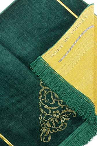Velvet Muslim Prayer Rug | Thick | Janamaz | Sajadah | Soft Islamic Prayer Rug | Islamic Gifts | Prayer Carpet Mat, Elegant,Green