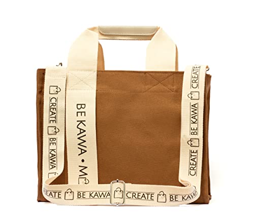 be kawa Tote Bag of Canvas Cotton Minimalist Handbag Perfect Pockets Medium Size Fashion Crossbody Bag Comfortable Strap (BROWN)